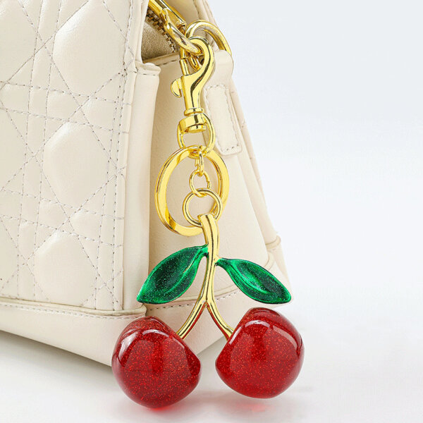 Cherry Keychain Bag Charm – Glitter Cherry Purse Accessory for Handbags & Keys