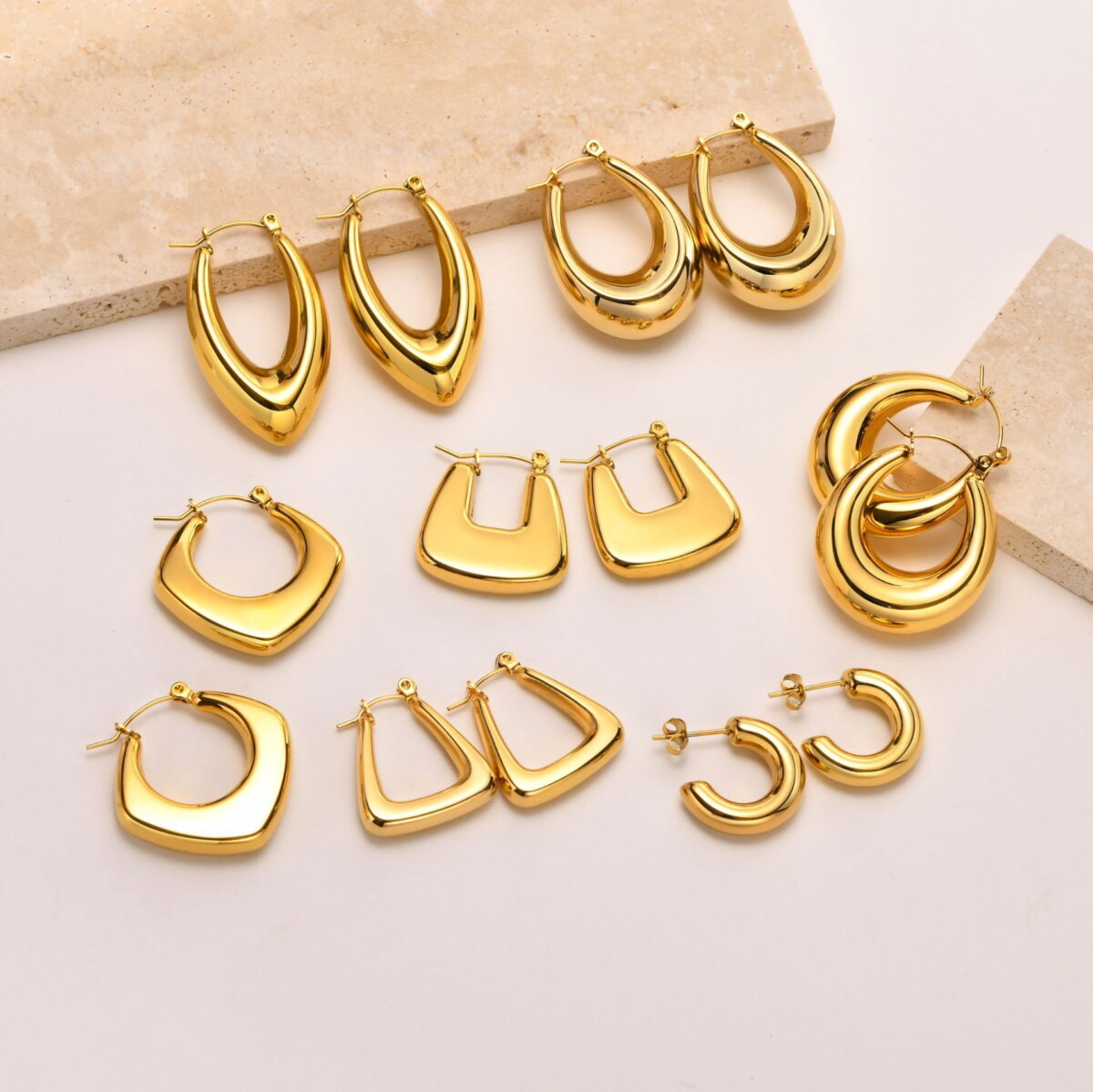 Wholesale Gold Plated Stainless Steel Hoop Earrings | Modern Geometric Set